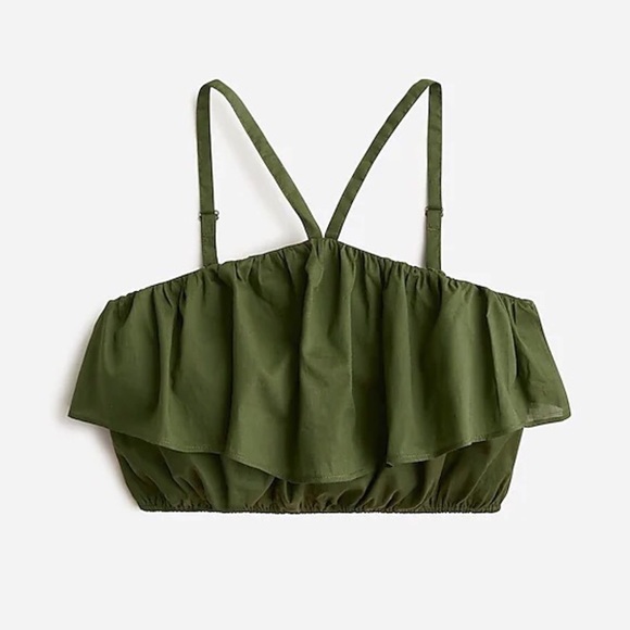 J. Crew | Tops | Jcrew Boho Ruffle Cropped Halter Top Deep Seaweed Nwt ...